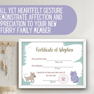 Pet Adoption Certificate for Kids Fun Activity With Pet Cute Room Decor ...