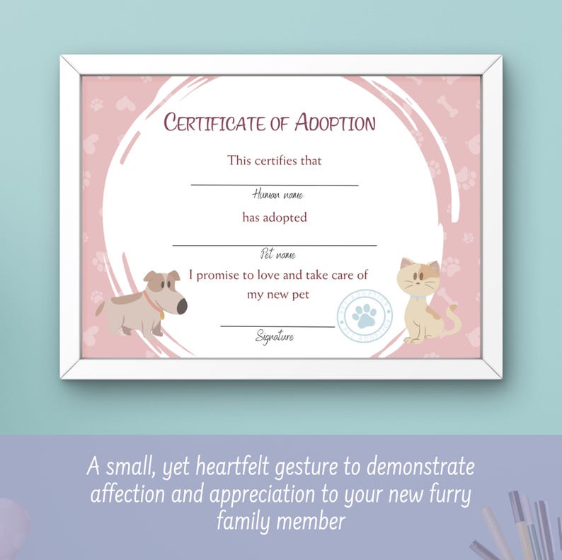 Pet Adoption Certificate for Pet Theme Party Keepsake for Children Fun ...
