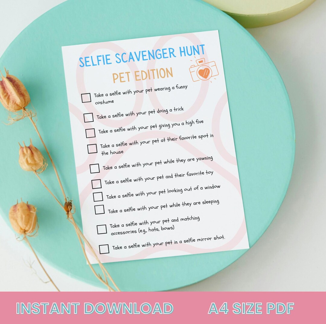 Selfie Scavenger Hunt Printable for Kid and Pet Fun Activity Idea for ...