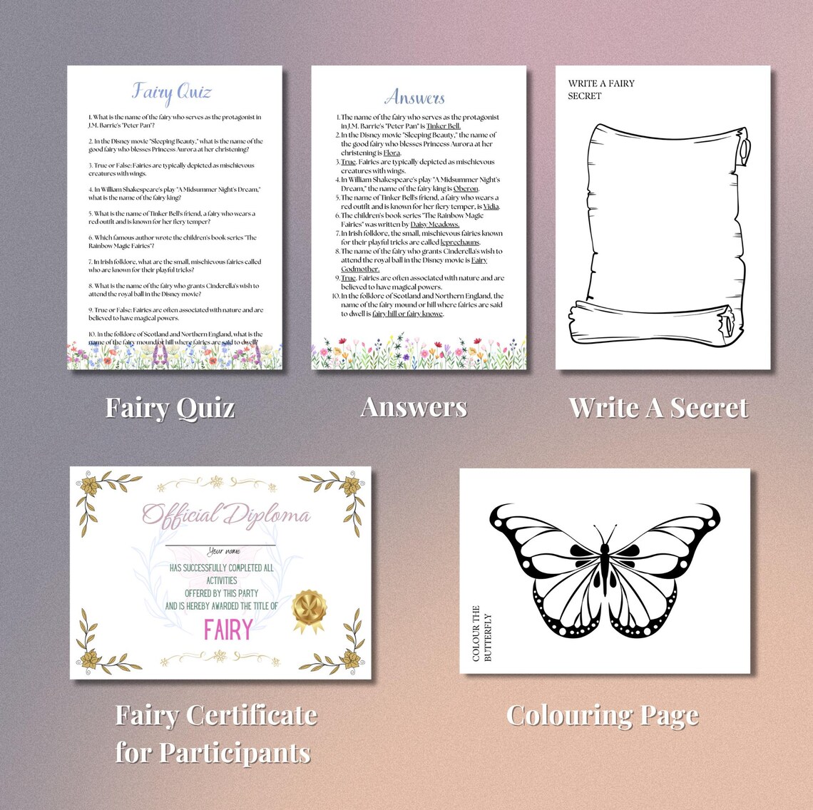 Fairy Game Bundle Printable for Children and Friends Celebration Fun ...