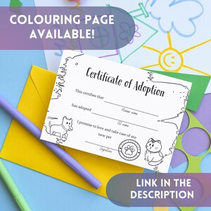 Pet Adoption Certificate for Kids Fun Activity With Pet Cute Room Decor ...