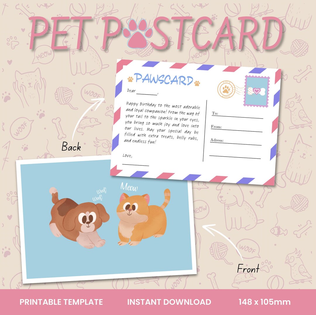 Pet Birthday Postcard for New Pet Owner Gift Idea for Pet Adoption ...
