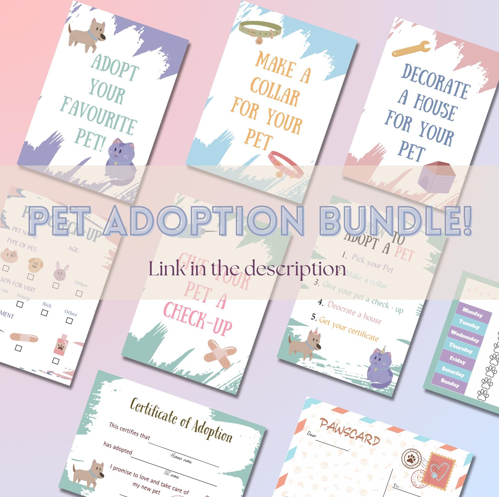 Pet Adoption Certificate for Kids Fun Activity With Pet Cute Room Decor ...