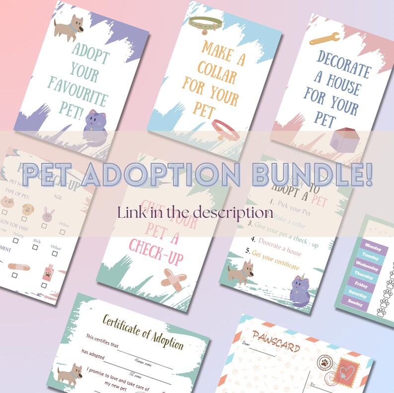 Pet Adoption Certificate for Kids Fun Activity With Pet Cute Room Decor ...