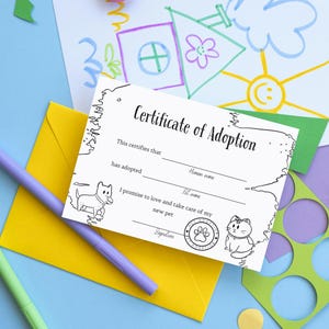 Colouring Page Pet Adoption Certificate for Kids Activity Fun Classroom ...