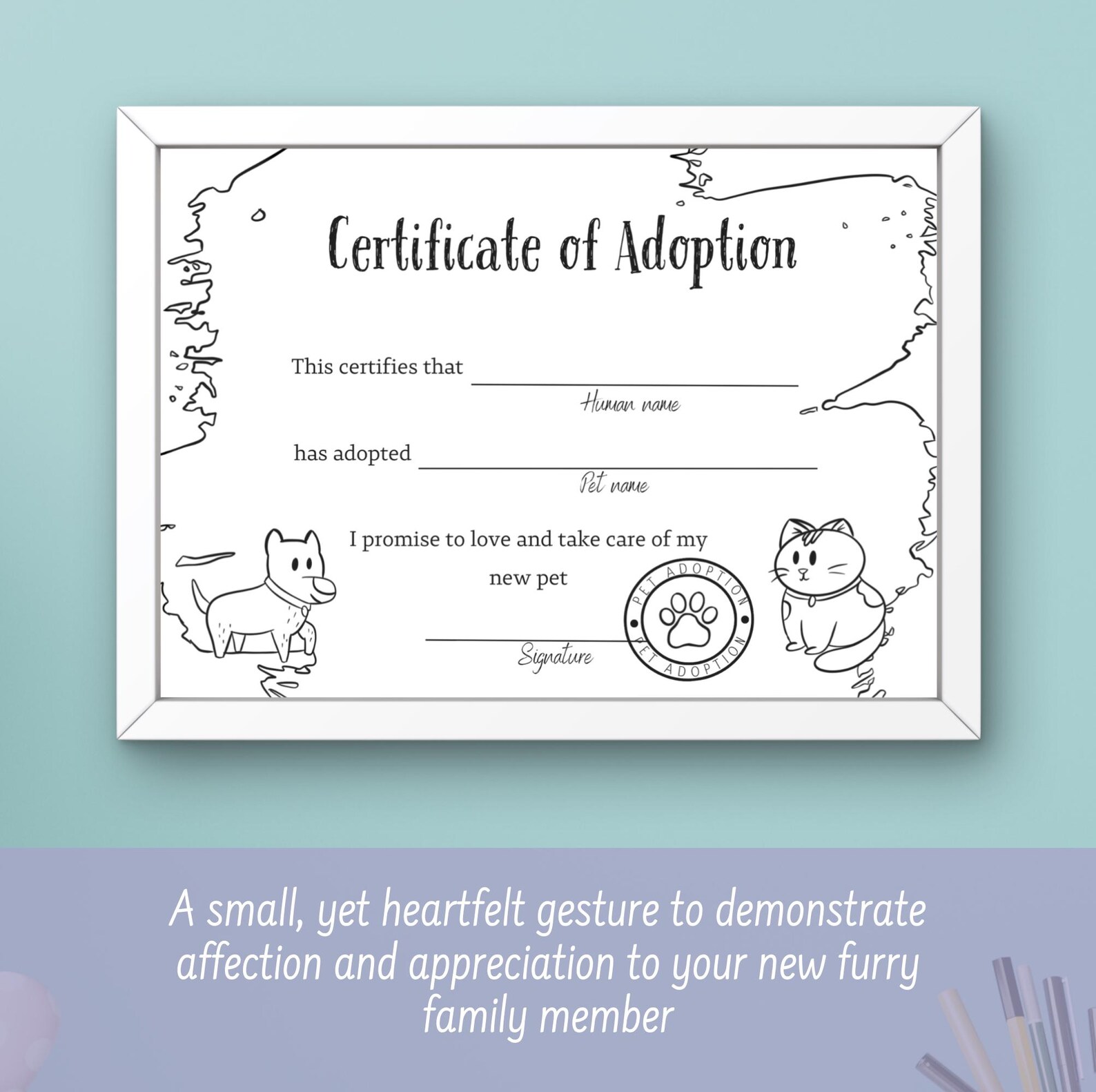 Colouring Page Pet Adoption Certificate for Kids Activity Fun Classroom ...
