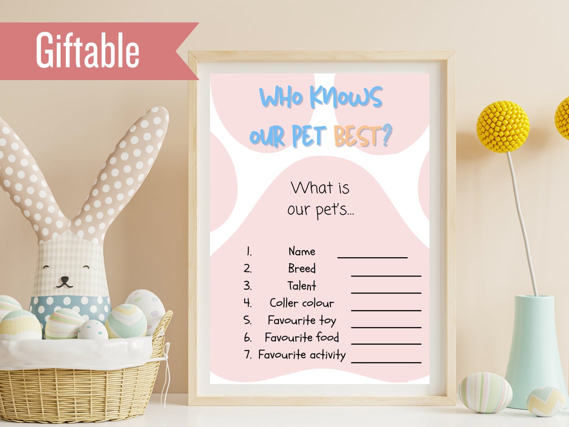 Who Knows Our Pet Best Game Printable for Pets Birthday Fun Activity ...