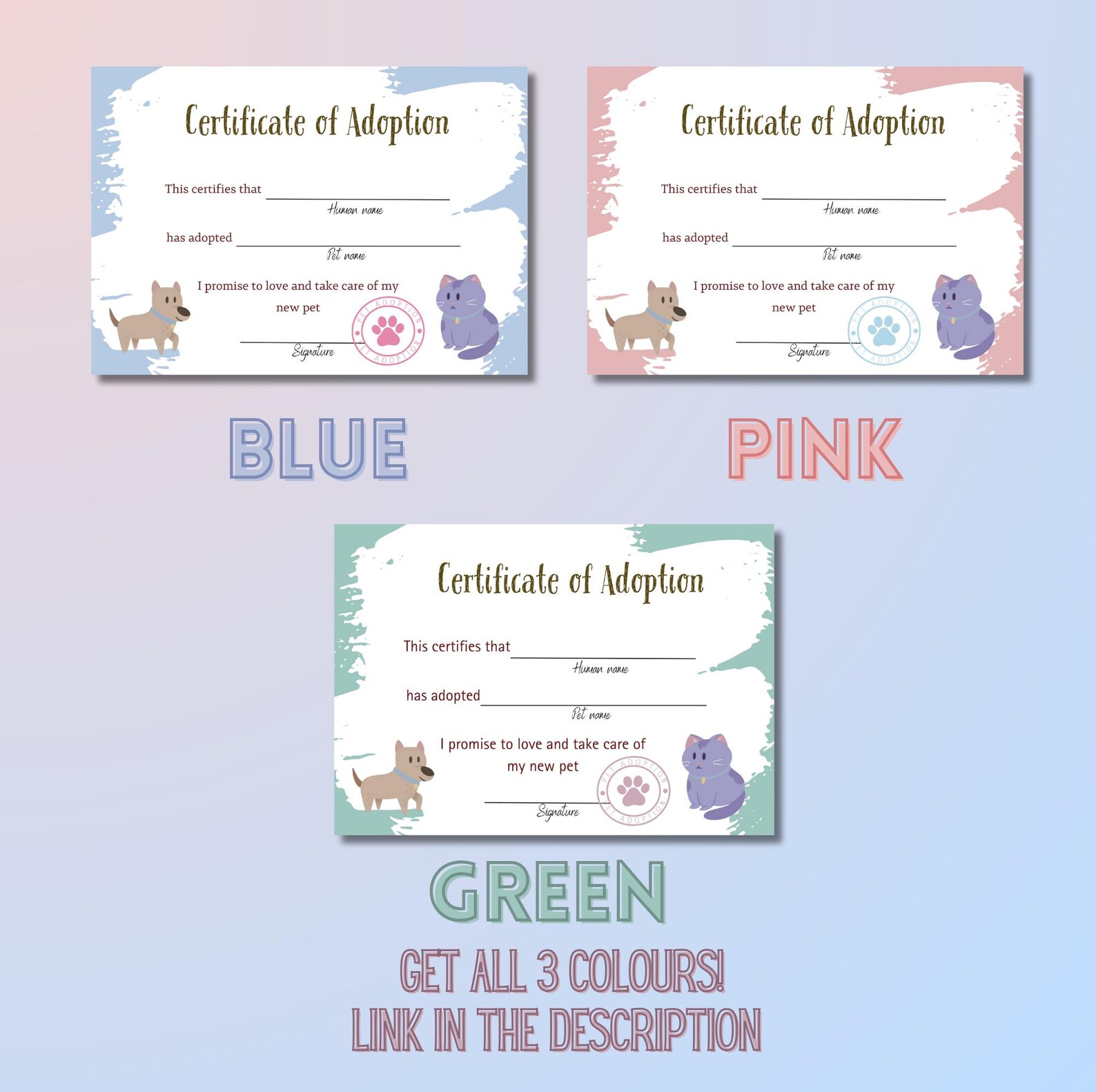 Colouring Page Pet Adoption Certificate for Kids Activity Fun Classroom ...