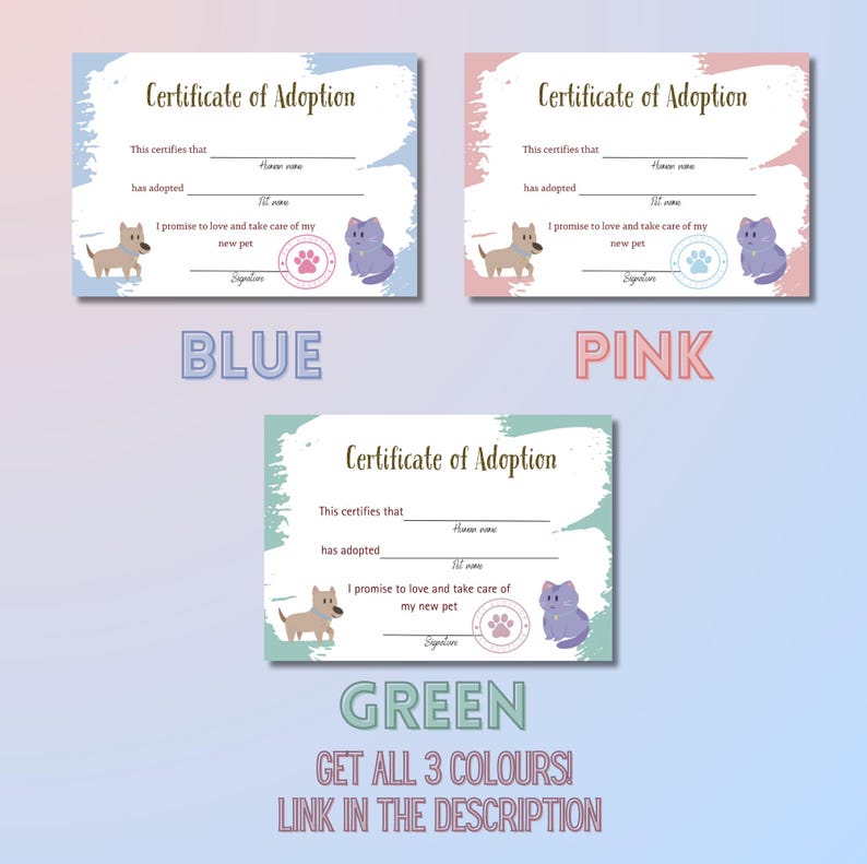 Colouring Page Pet Adoption Certificate for Kids Activity Fun Classroom ...