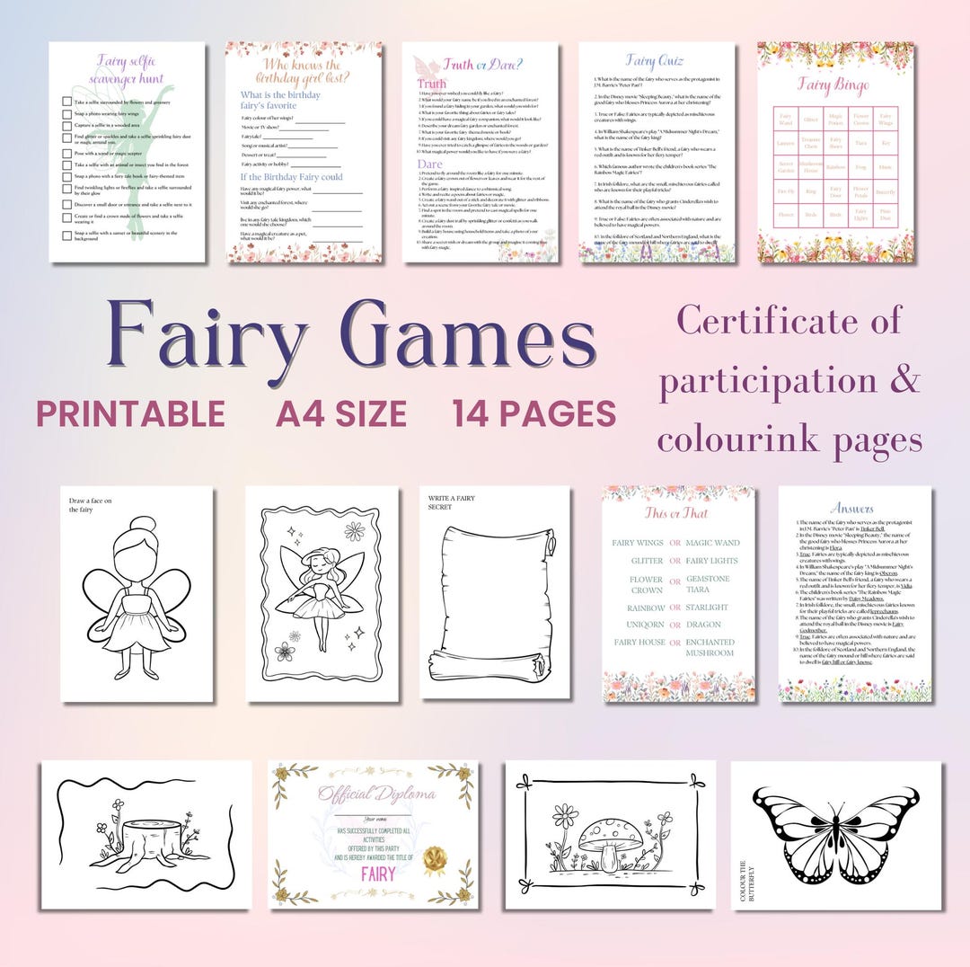 Fairy Theme Birthday Game and Printable for Children and Friend Fun ...