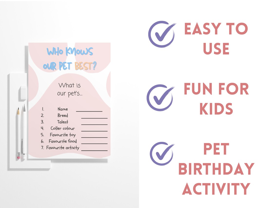 Who Knows Our Pet Best Game Printable for Pets Birthday Fun Activity ...