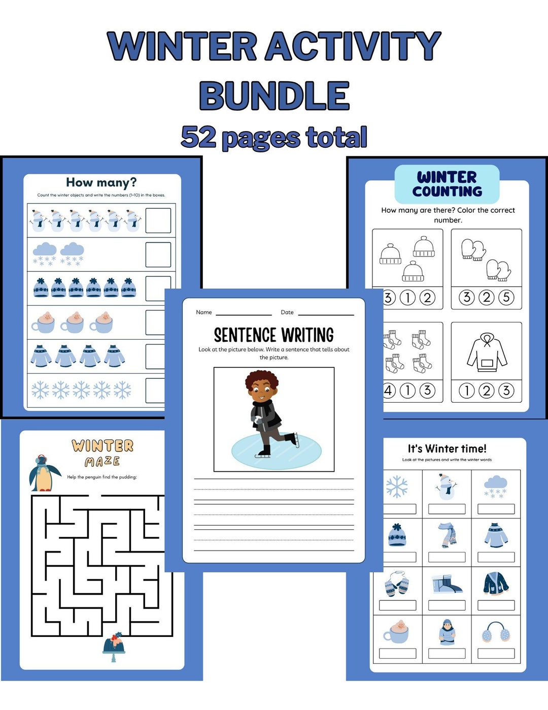 Winter-themed Preschool Activity Bundle - 52 Pages | Printable ...