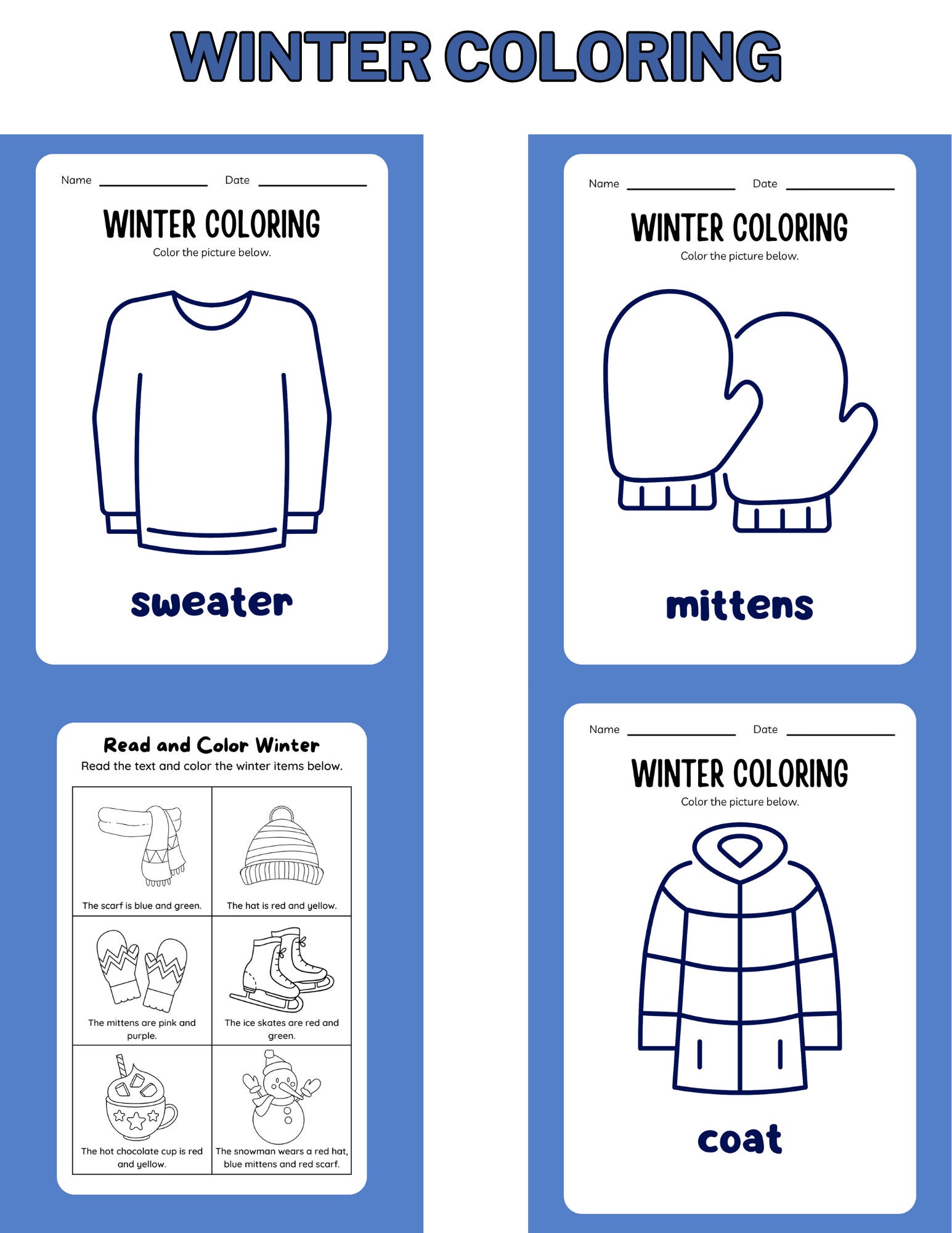 Winter-themed Preschool Activity Bundle 52 Pages Printable Worksheets ...