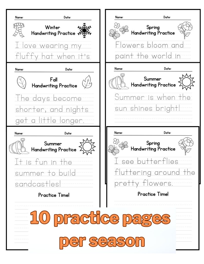 Seasonal Writing Practice Printable Worksheets Homeschool Tracing Fine ...