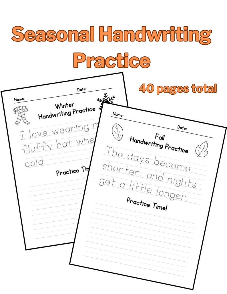 Seasonal Writing Practice Printable Worksheets Homeschool Tracing Fine ...