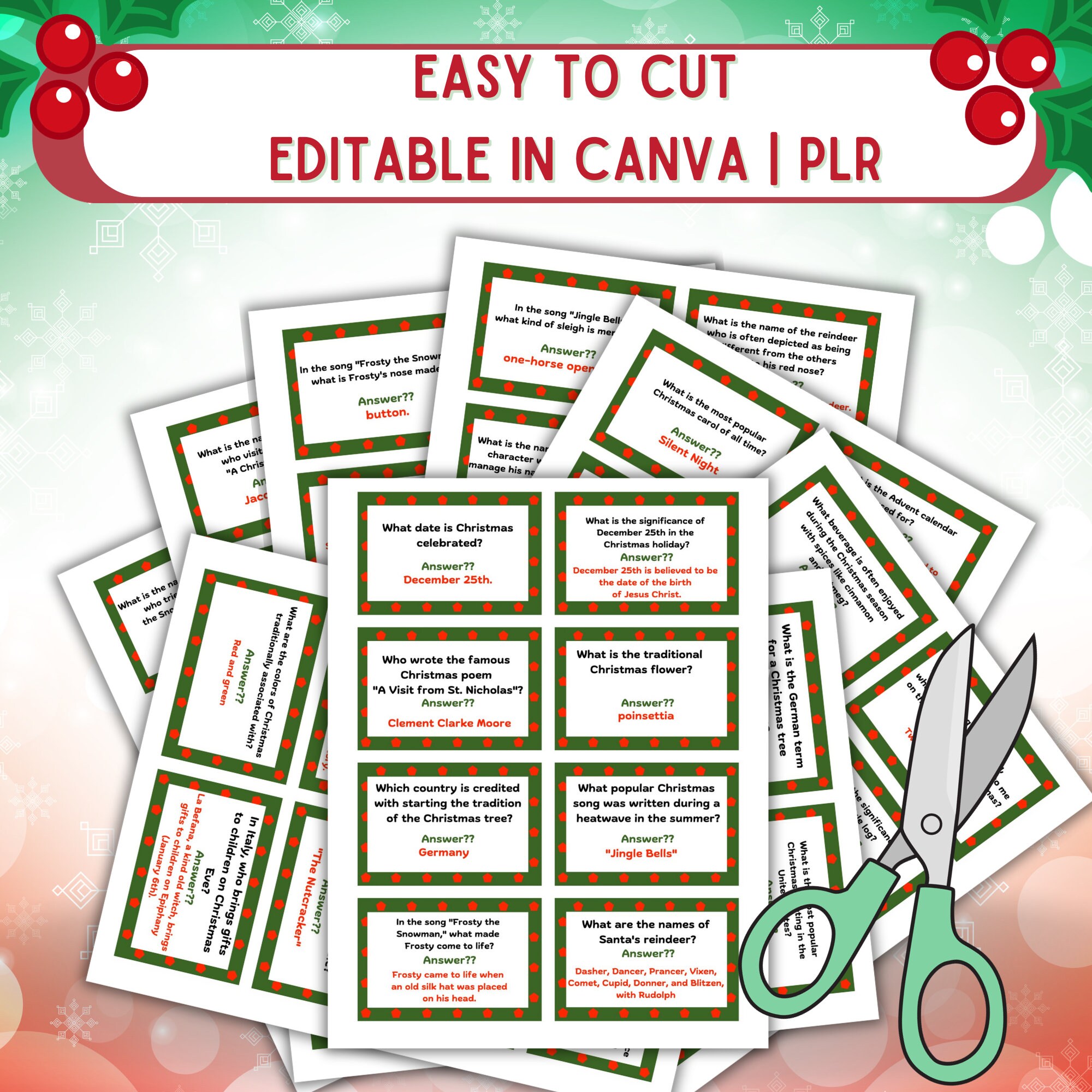 Christmas Trivia Game Template: Editable Canva Printable (PLR) - Etsy