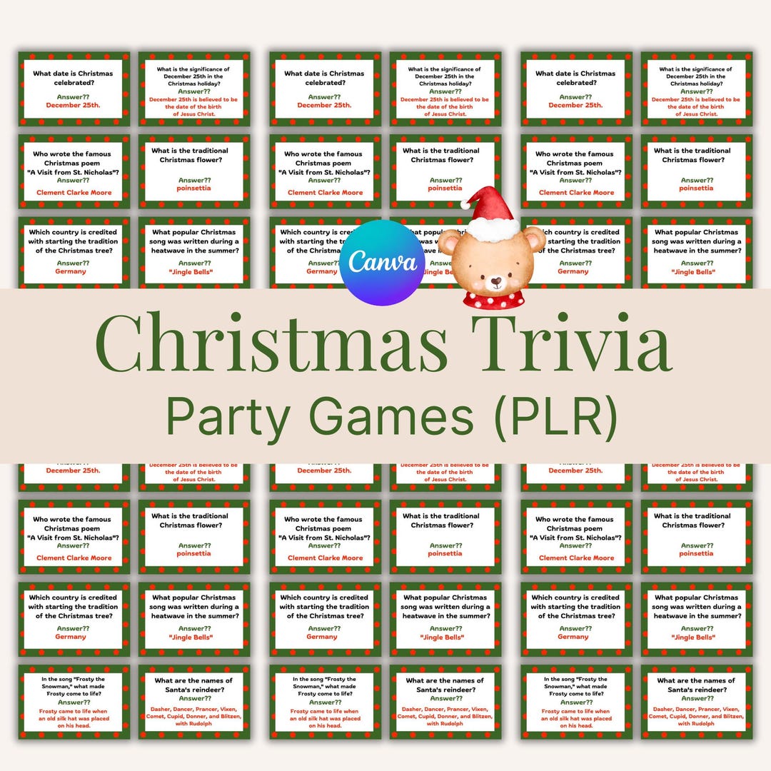 Christmas Trivia Game Template: Editable Canva Printable (PLR) - Etsy