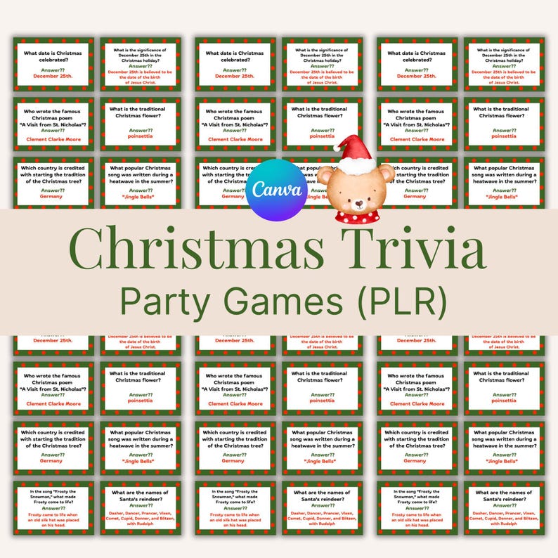 Christmas Trivia Game Template: Editable Canva Printable (PLR) - Etsy