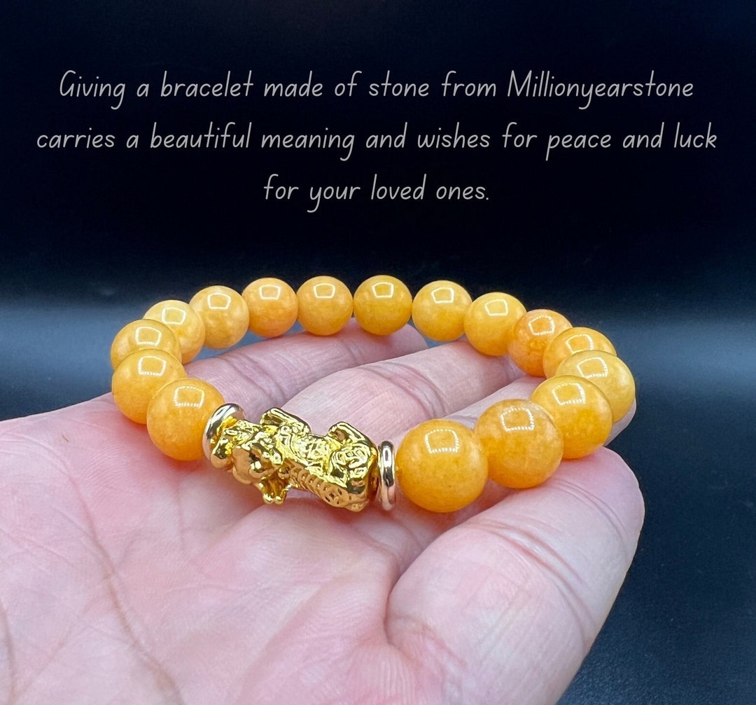 Pixiu Gemstone Bracelet Natural Yellow Aventurine 10mm and 24k Gold ...