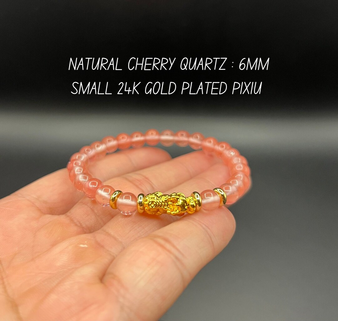 Natural Cherry Quartz 6mm With Small 24k Gold Plated Pixiu, Healing ...