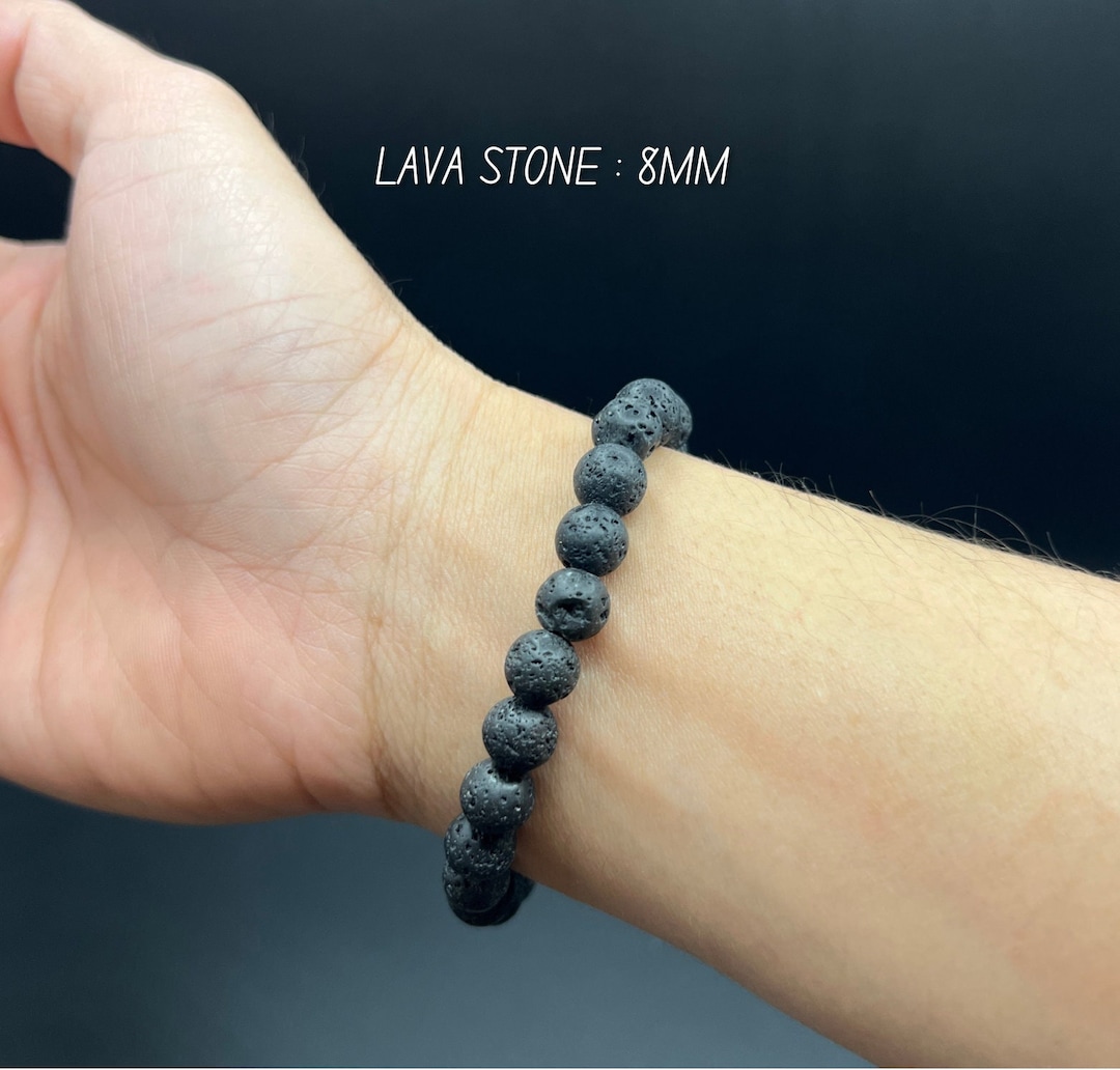 Lava Stone Beads Bracelet 8mm, Protection Lava Rock Bracelet, Emotional ...