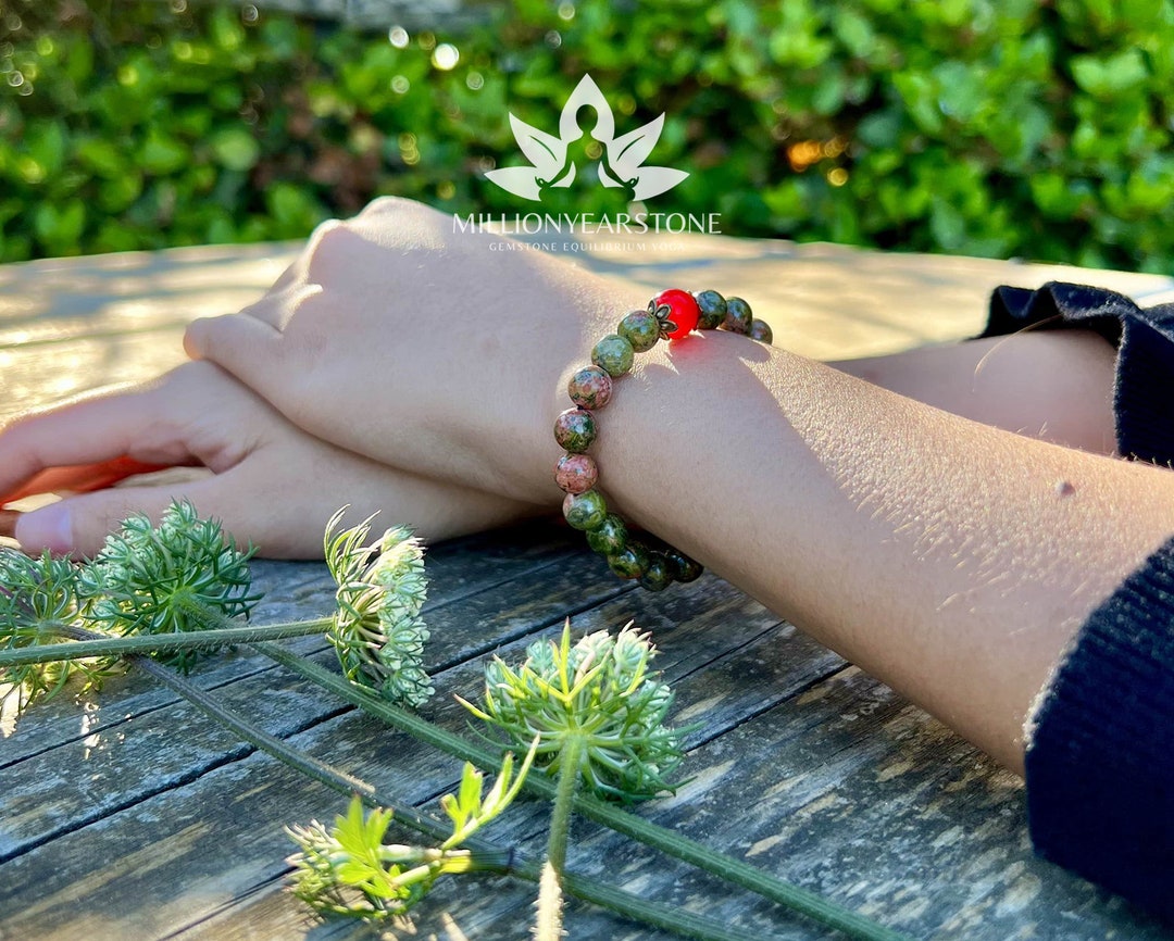 Natural Unakite Sphere and Red Jade Bracelet. Blessed With Fire and ...