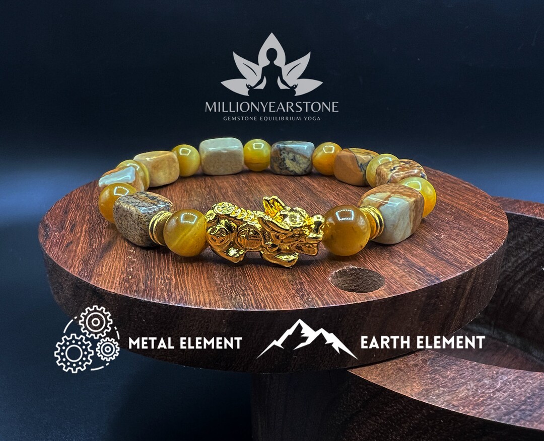 Feng Shui Pixiu Bracelet - 10mm Golden Tiger Eye Beads - 24k Gold ...