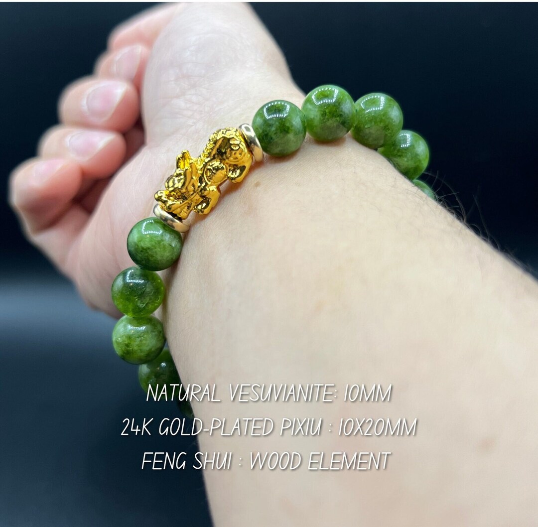 Pixiu Gemstone Bracelet Natural Vesuvianite Beads 10mm Cali Green Jade ...