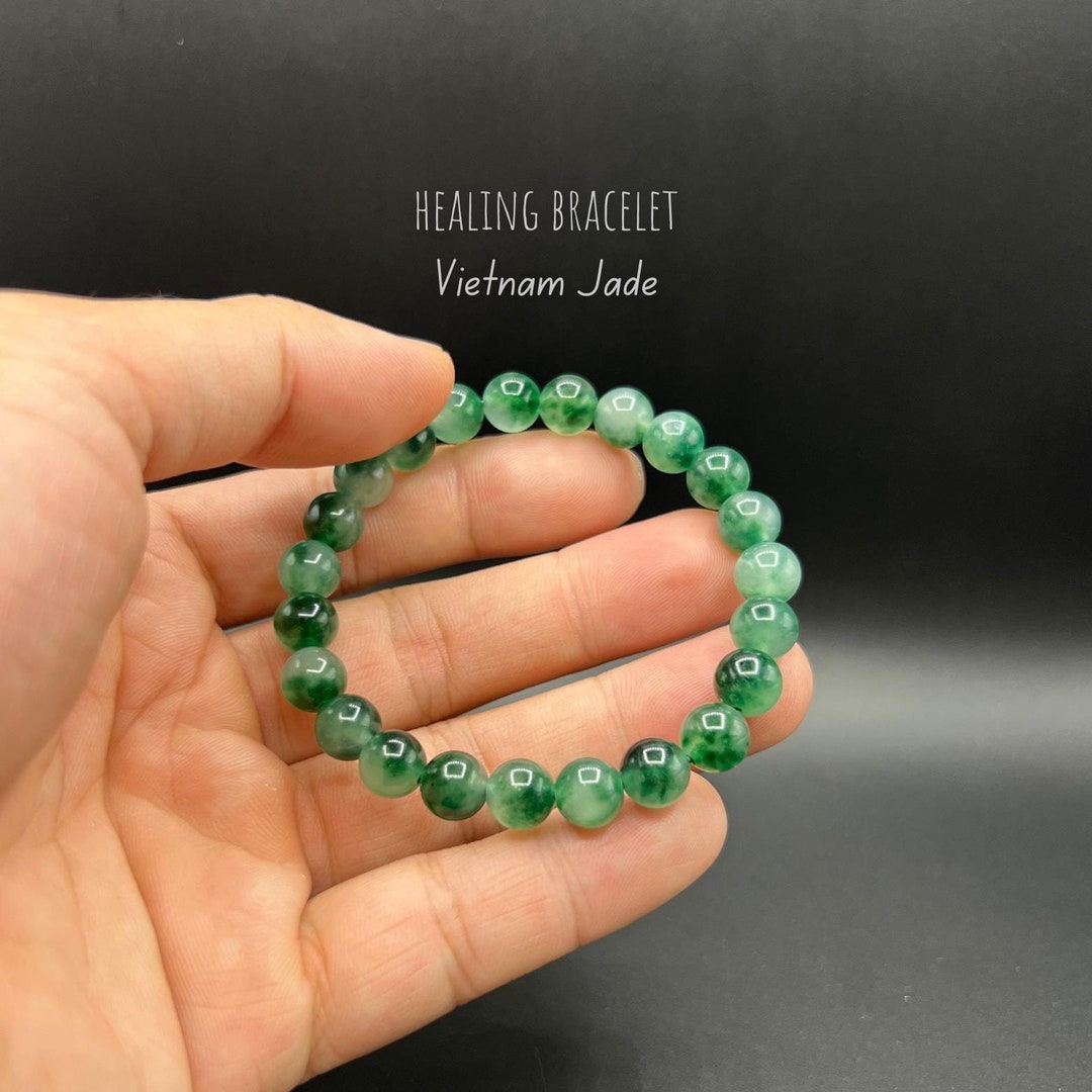 Simple Green Jade Bead Bracelet 8mm Handmade Jewelry Birthday Gift for ...