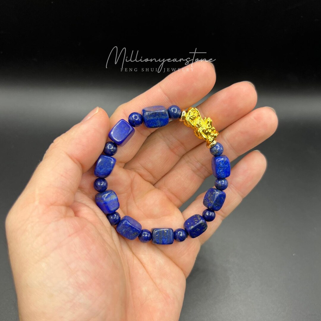 Real Pixiu Bracelet Natural Lapis Lazuli Crystal With 24k Gold Plated ...