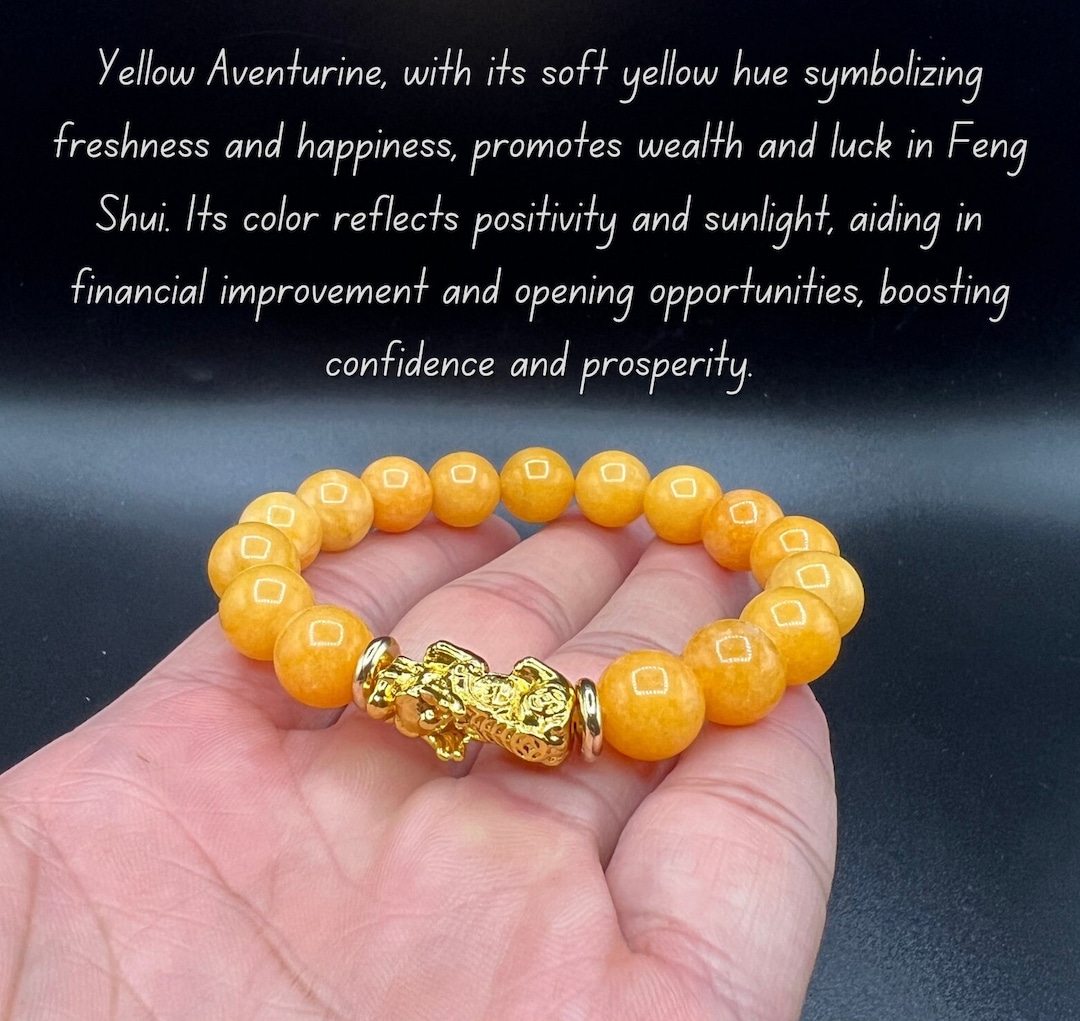 24k Gold Filled Pixiu Bracelet: Yellow Aventurine, Feng Shui Wealth ...