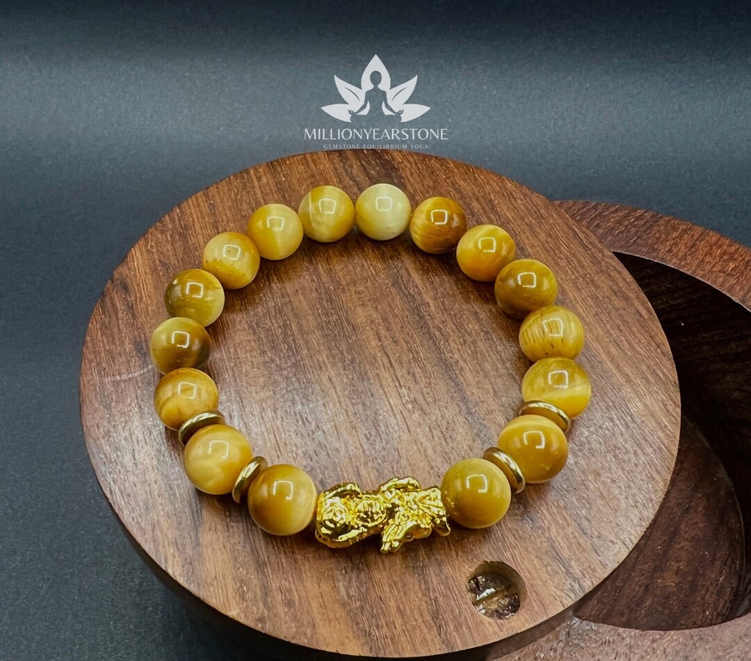 Pixiu Gemstone Bracelet Golden Tiger Eye With Real 24k Gold-plated ...