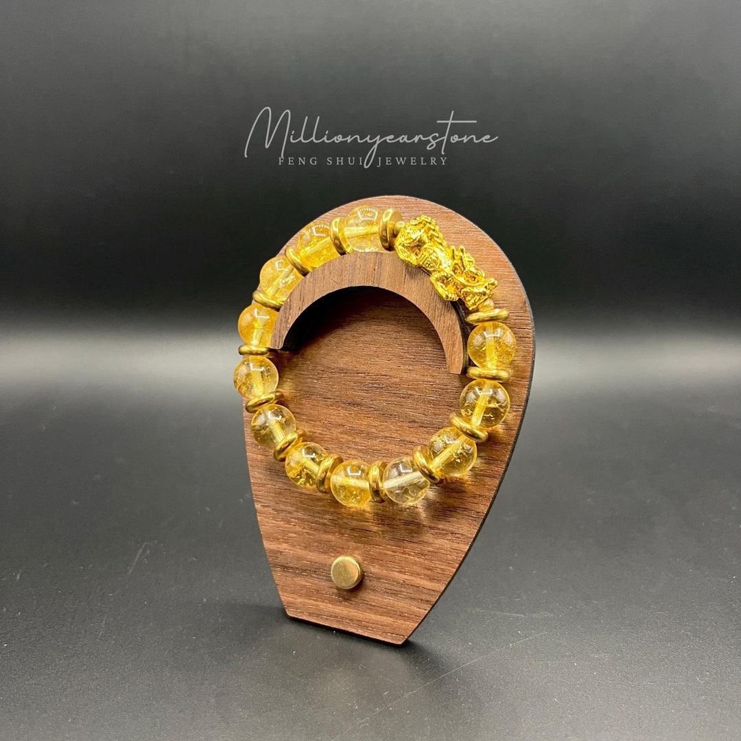 Real Pixiu Bracelet Natural Citrine Beads 12mm and Real Gold 24k Plated ...