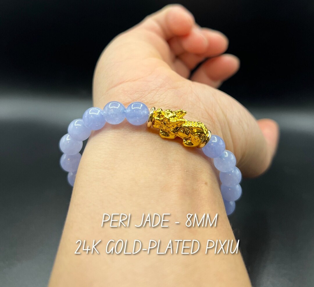 Natural Vietnamese Very Peri Jade 8mm Good Luck Stone Bracelet 24k Gold ...