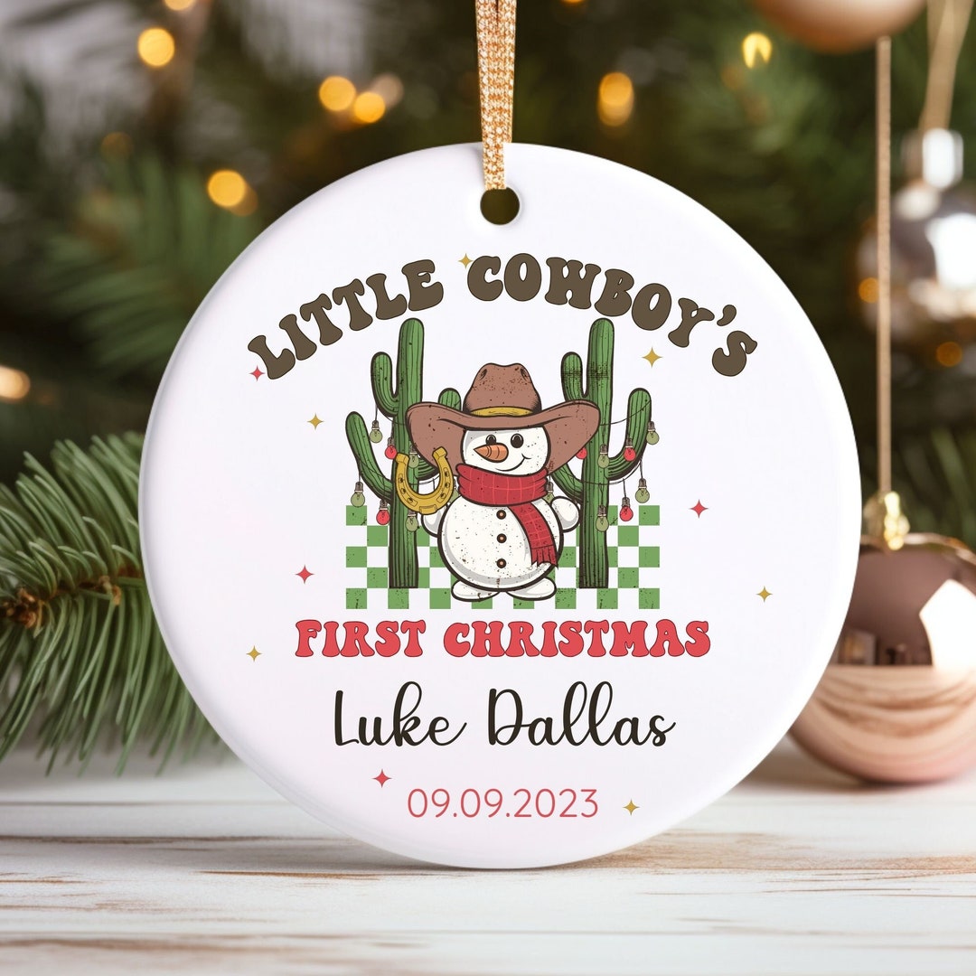 Babys First Christmas Personalized Ornament Gift, Custom Name Cowboy ...