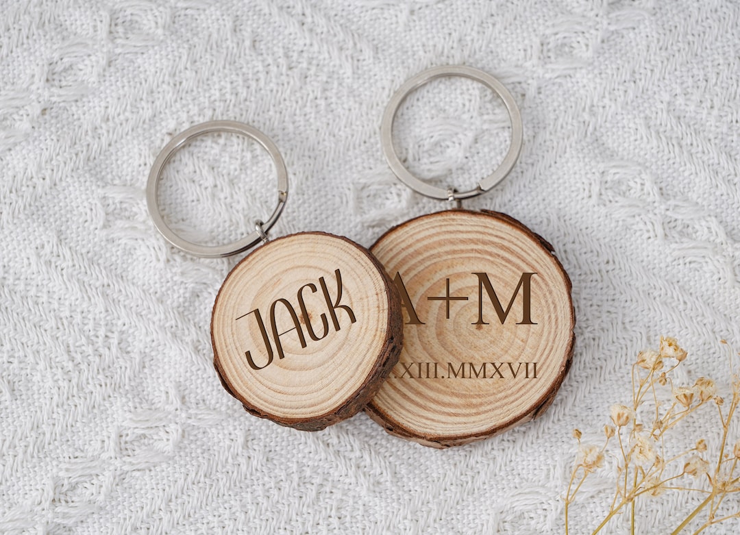 Custom Natural Wood Round Keychainpersonalized Wooden - Etsy
