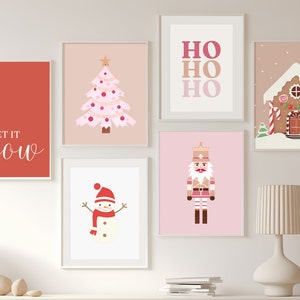 Pink Christmas Prints Set: Holiday Gallery Wall Art (digital Download ...