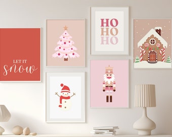 Set of 9 Christmas Digital Prints, Christmas Prints Bundle, Pink & Red ...