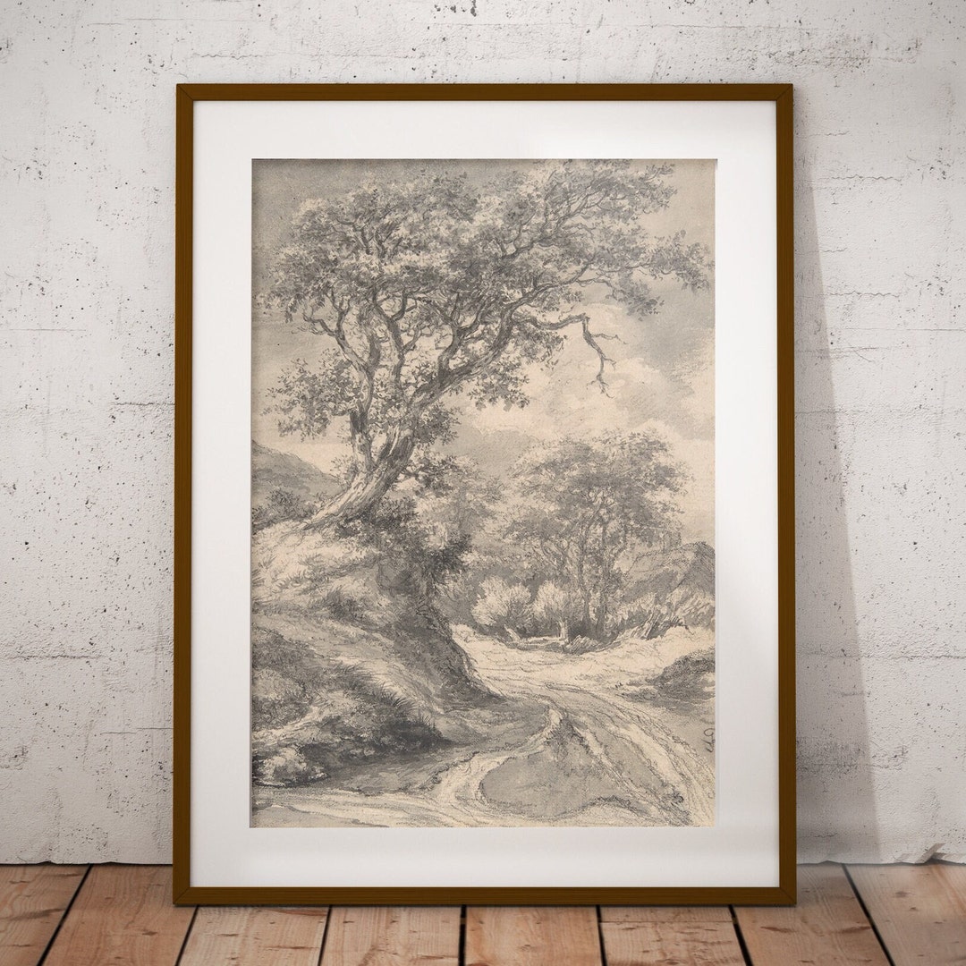 Vintage Landscape Drawing, Antique Oak Tree Print, Cottagecore Print ...