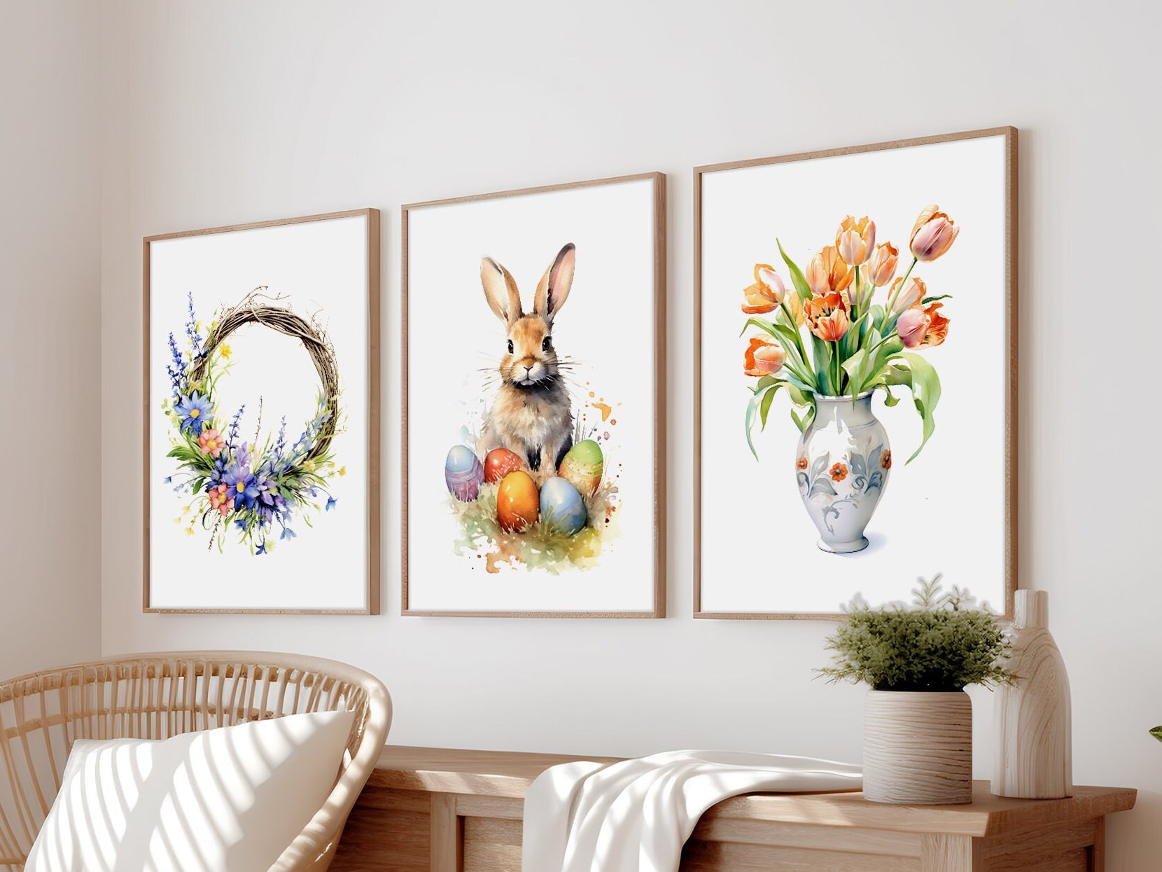 Set of 3 Easter Watercolor Art, Easter Print Bundle, Flower Printable ...