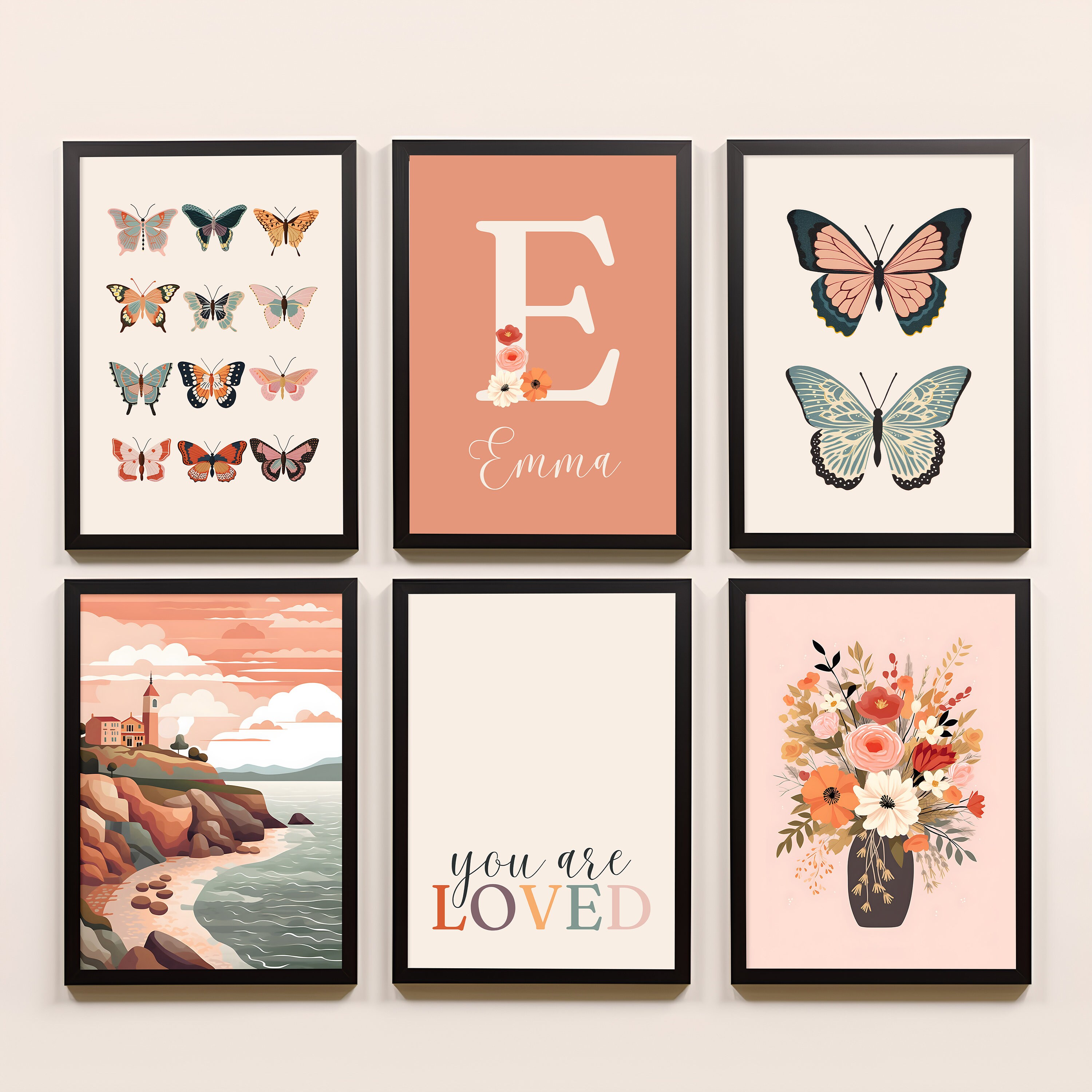 Set of 6 Boho Nursery Prints, Personalized Baby Art, Custom Name Wall ...