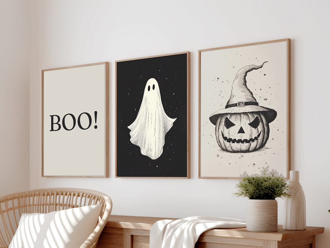 Halloween Set of 3 Prints, Halloween Poster, Spooky Wall Art, Ghost ...