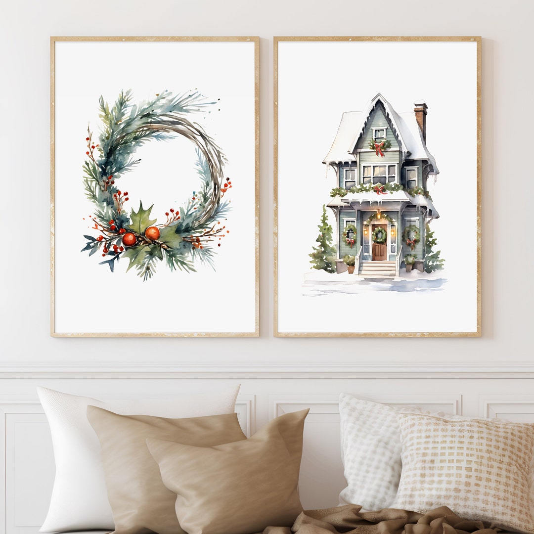 Set of 2 Christmas Watercolor Prints, Christmas Poster Bundle, Winter ...