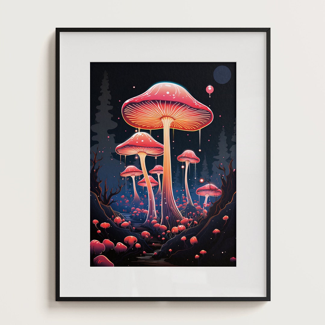 Fantasy Mushroom Wall Art, Groovy Mushroom Print, 70s Wall Decor ...