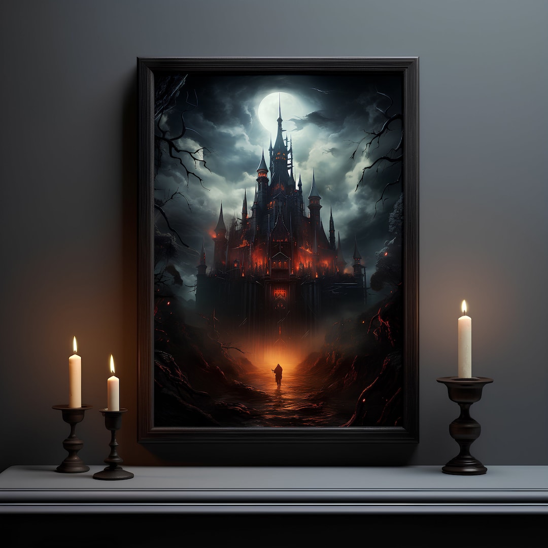 Dracula's Castle Halloween Art Print: Gothic Vampire Decor ...