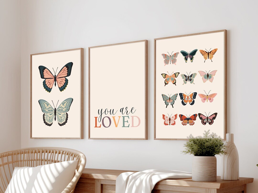 Set of 3 Boho Butterfly Prints, Boho Wall Art, Boho Nursery Poster ...
