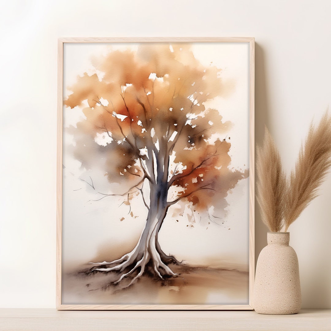 Oak Tree Watercolor Painting Print, Printable Fall Tree Wall Art ...