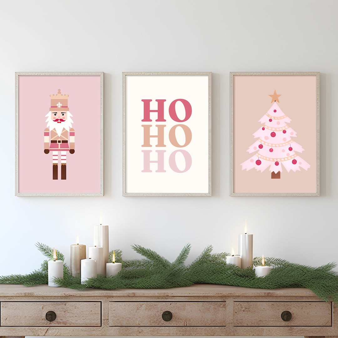 Set of 3 Christmas Prints, Christmas Prints Bundle, Pink Christmas ...
