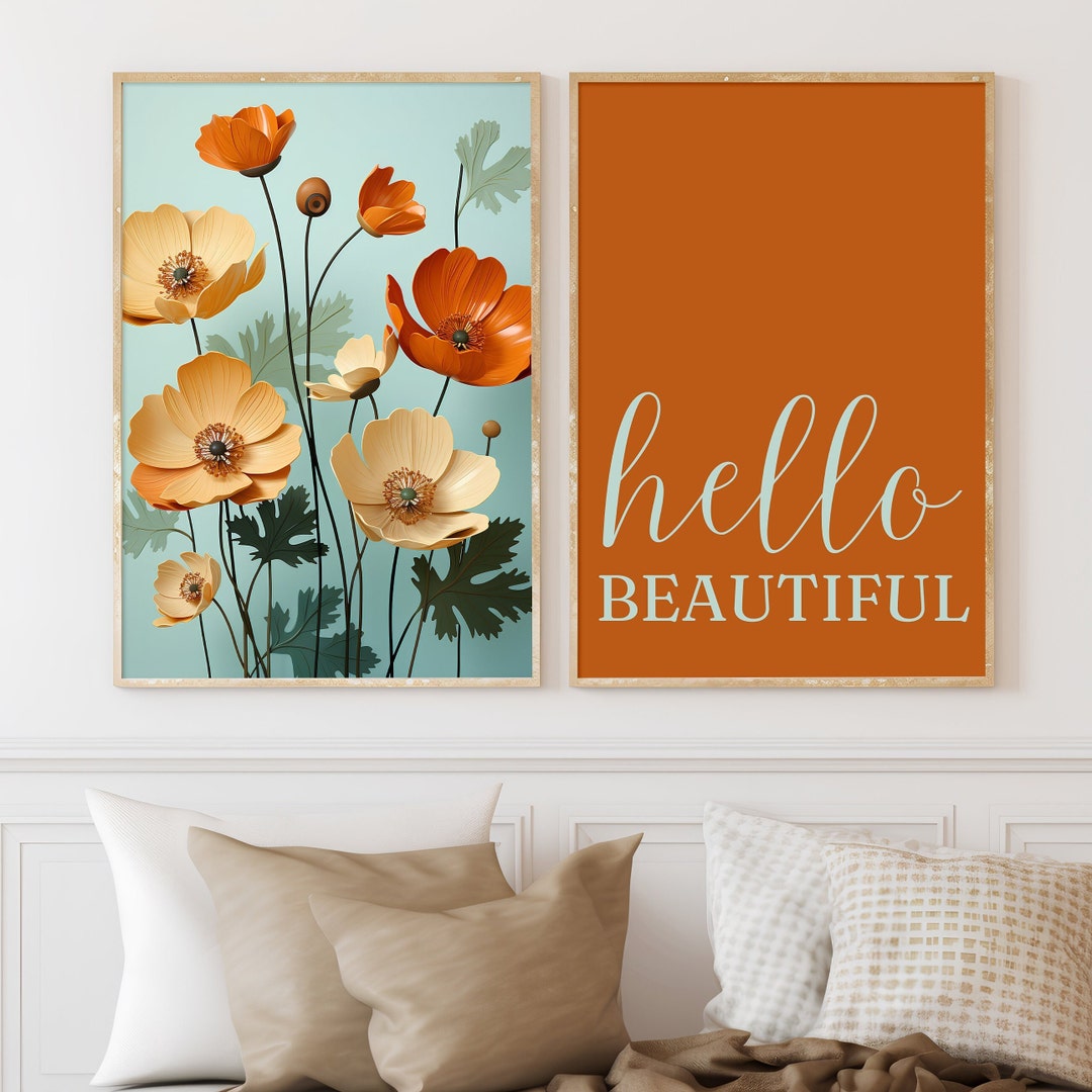 Hello Beautiful Print Set of 2, Quote Art Print, Flower Art Print ...