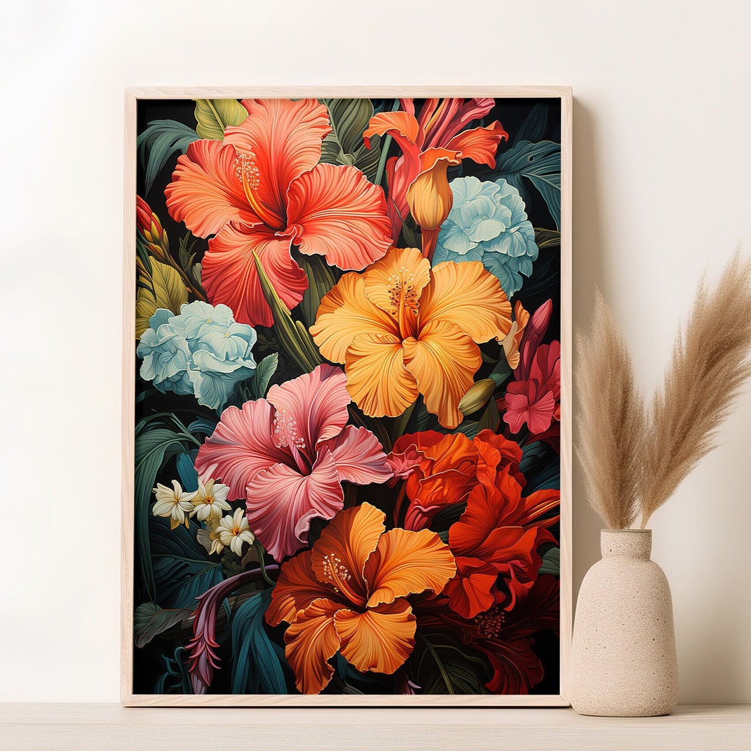 Exotic Flowers Art Print, Floral Decor, Printable Wall Art, Watercolour ...